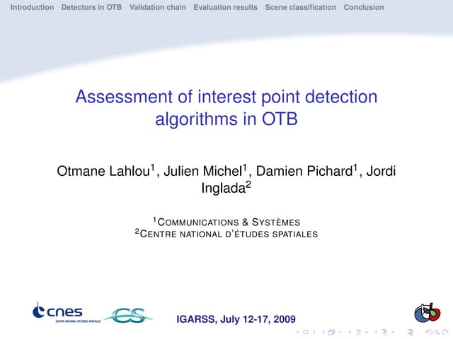 Assessment Of Interest Points Detection Algorithms In Otb Ppt