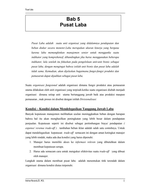 Bab 5. Sistem Pengendalian Manajemen - Pusat Laba.pptx