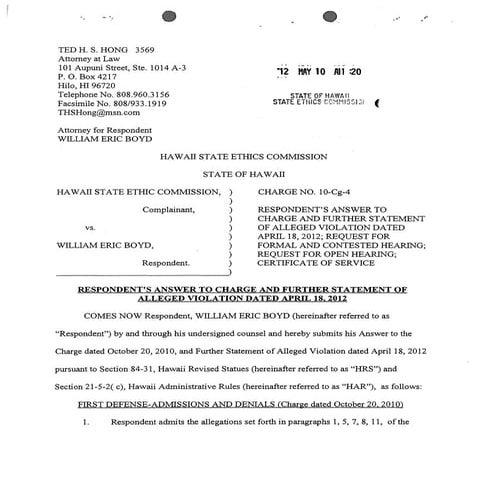 Response to Ethics Commission charges | PDF