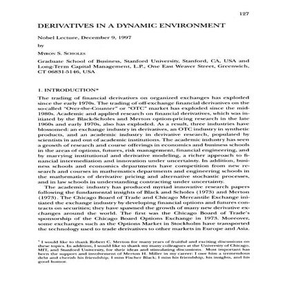 Derivatives in a Dynamic Environment | PDF | Science