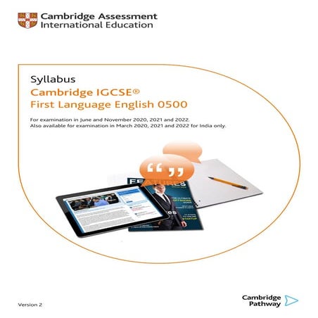 IGCSE ENGLISH FIRST LANGUAGE SYLLABUS 2020 / 2022 | PDF