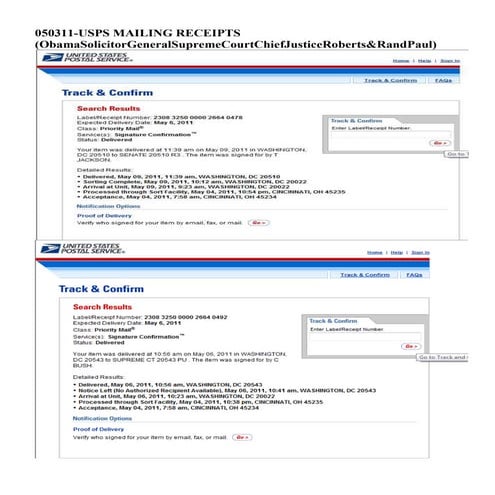 05/03/11 USPS MAILING RECEIPTS (Proof of Mailing) | PDF