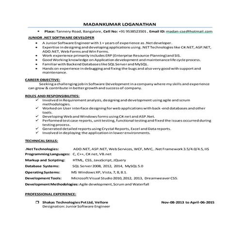 MADANKUMAR Resume | DOCX | Computer Software and Applications | Computing