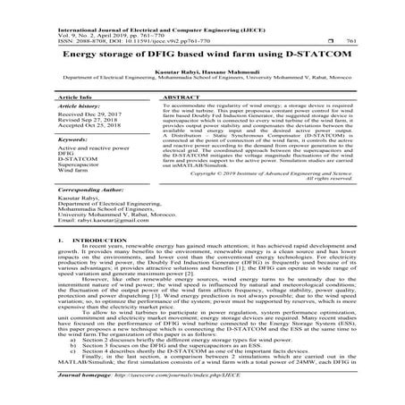 Energy storage of DFIG based wind farm using D-STATCOM | PDF