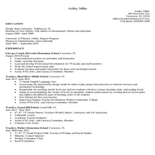 Ashley Miller's ResumeRCA | DOCX | Professional School | Postgraduate Education