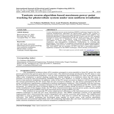 Tunicate Swarm Algorithm Based Maximum Power Point Tracking For Photovoltaic System Under Non 1238