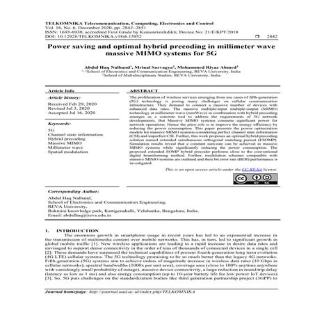 Power Saving And Optimal Hybrid Precoding In Millimeter Wave Massive Mimo Systems For 5g Pdf