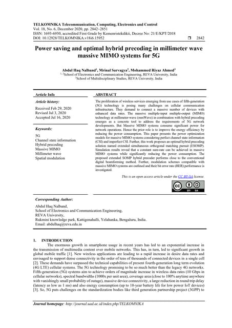 Power Saving And Optimal Hybrid Precoding In Millimeter Wave Massive Mimo Systems For 5g Pdf