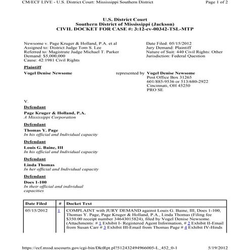 05/19/12 DOCKET SHEET (Page Kruger & Holland) | PDF