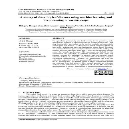 A survey of detecting leaf diseases using machine learning and deep ...