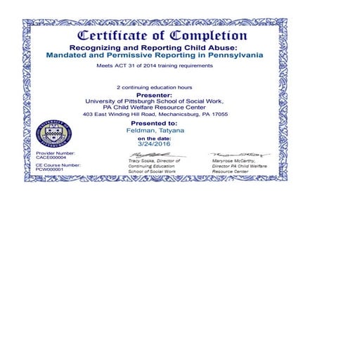 Certificate of Completion child abuse | PDF