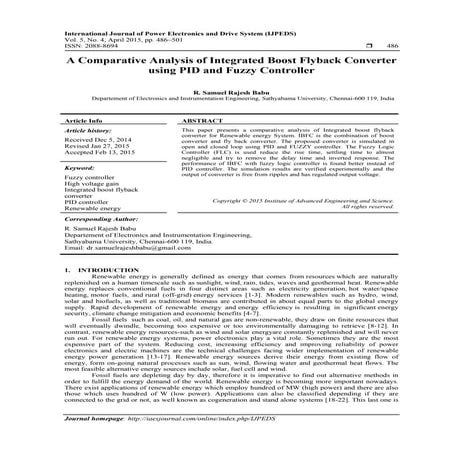 A Comparative Analysis of Integrated Boost Flyback Converter using PID and Fuzzy Controller | PDF