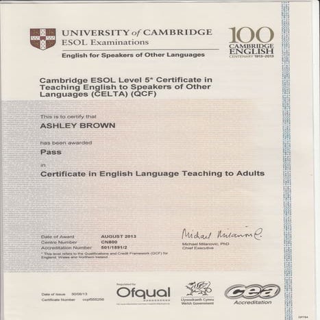 Ashley Brown CELTA Certificate-2 | PDF