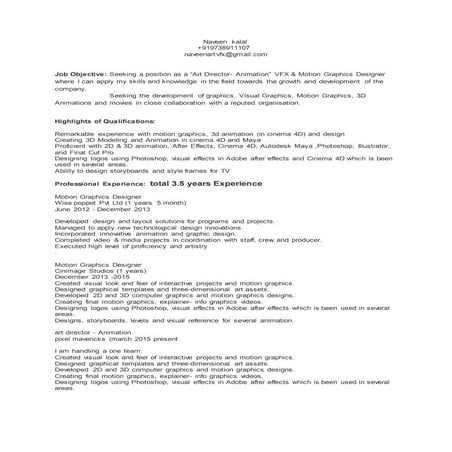 Motion Graphics animator & Visual Effects resume (1) | PDF