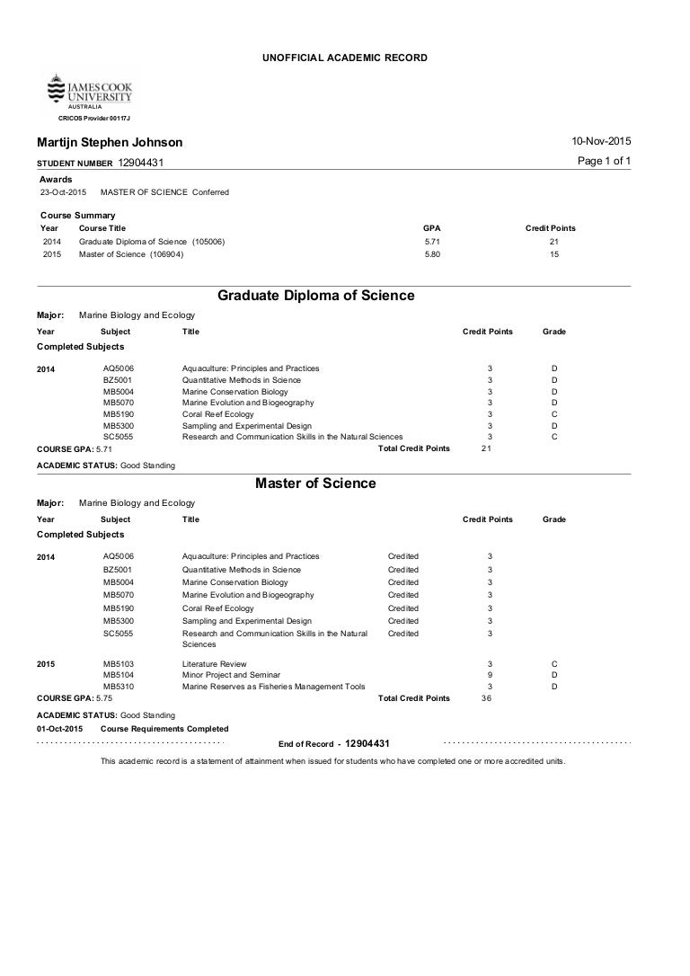 Completed transcript