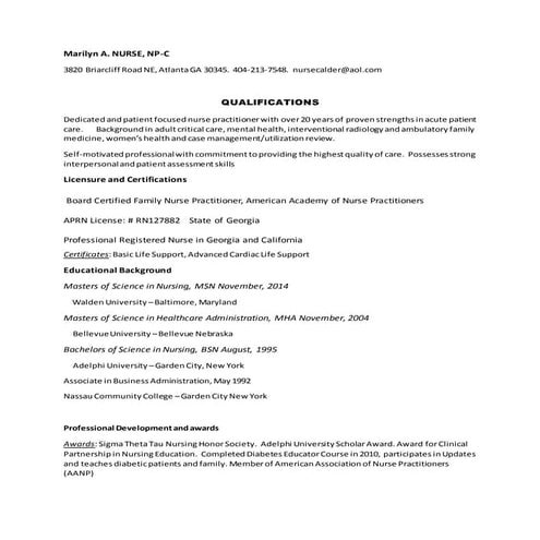 M. A. Nurse NP Resume Extended | DOCX