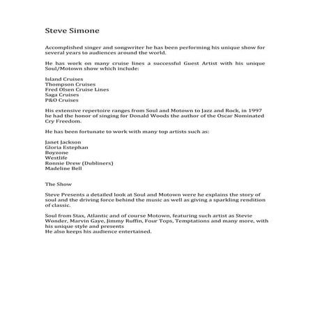 Steve Simone Bio revised 1.2 | DOC | Cruises | Travel Type