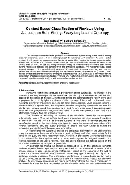 Context Based Classification Of Reviews Using Association Rule Mining Fuzzy Logics And Ontology