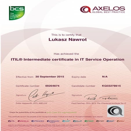 ITIL Service Operation Certificate | PDF