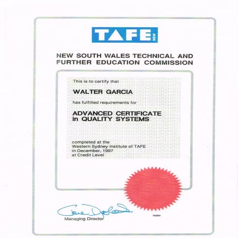 Tafe Certificate Advance Quality Systems | PDF