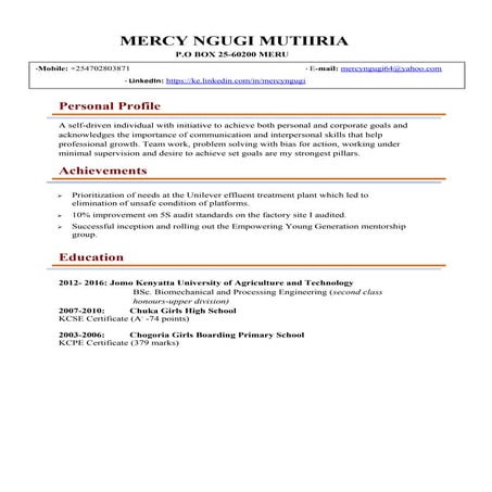 MERCY NGUGI _ CV | PDF