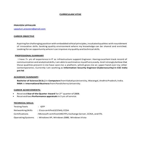 praveen resume 1 | PDF