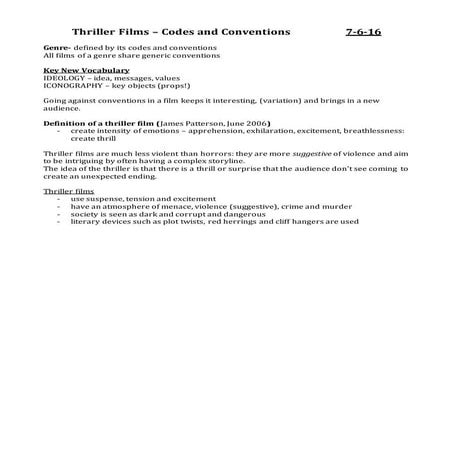 Codes & Conventions of Thriller Films (notes) | DOCX