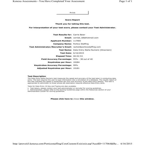 Data Entry Alpha Numeric [Onscreen] Test Results | PDF