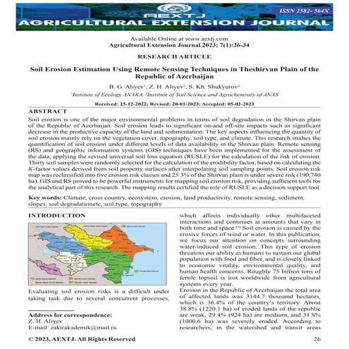Soil Erosion Estimation Using Remote Sensing Techniques in Theshirvan Plain of the Republic of ...