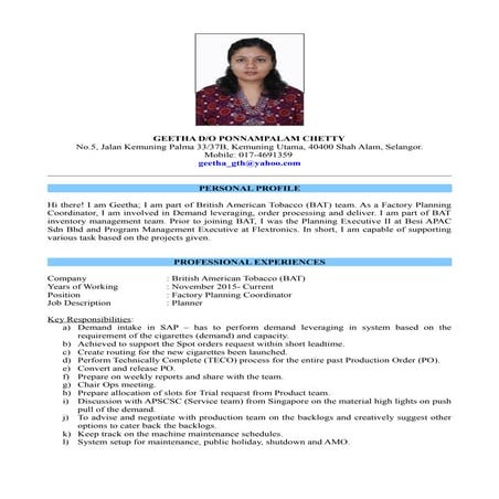 Resume - Geetha | DOC