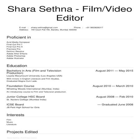 Shara Sethna's CV | PDF
