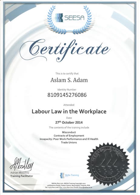 MLA HR Certificate | PDF