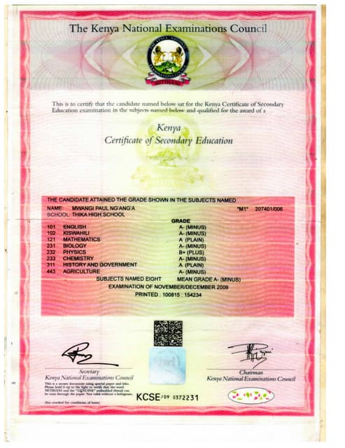K C S E Certificate k-c-s-e-certificate