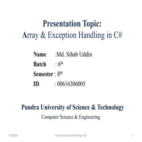 Array And Exception Handling In C Csharp Ppt