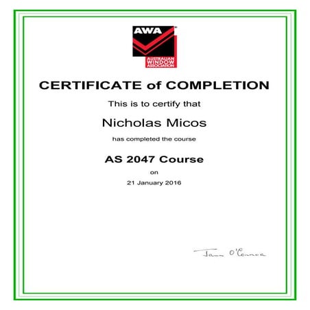 AS2047_Certificate of Completion AS 2047 | PDF