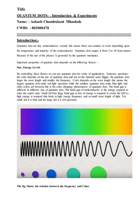 Quantum Dots and its applications | PPTX | Physics | Science