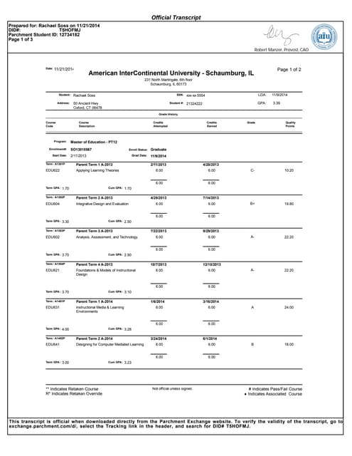 Unofficial transcript | PPT