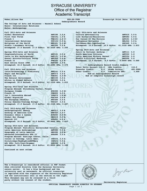 NYU Official Transcript | PDF