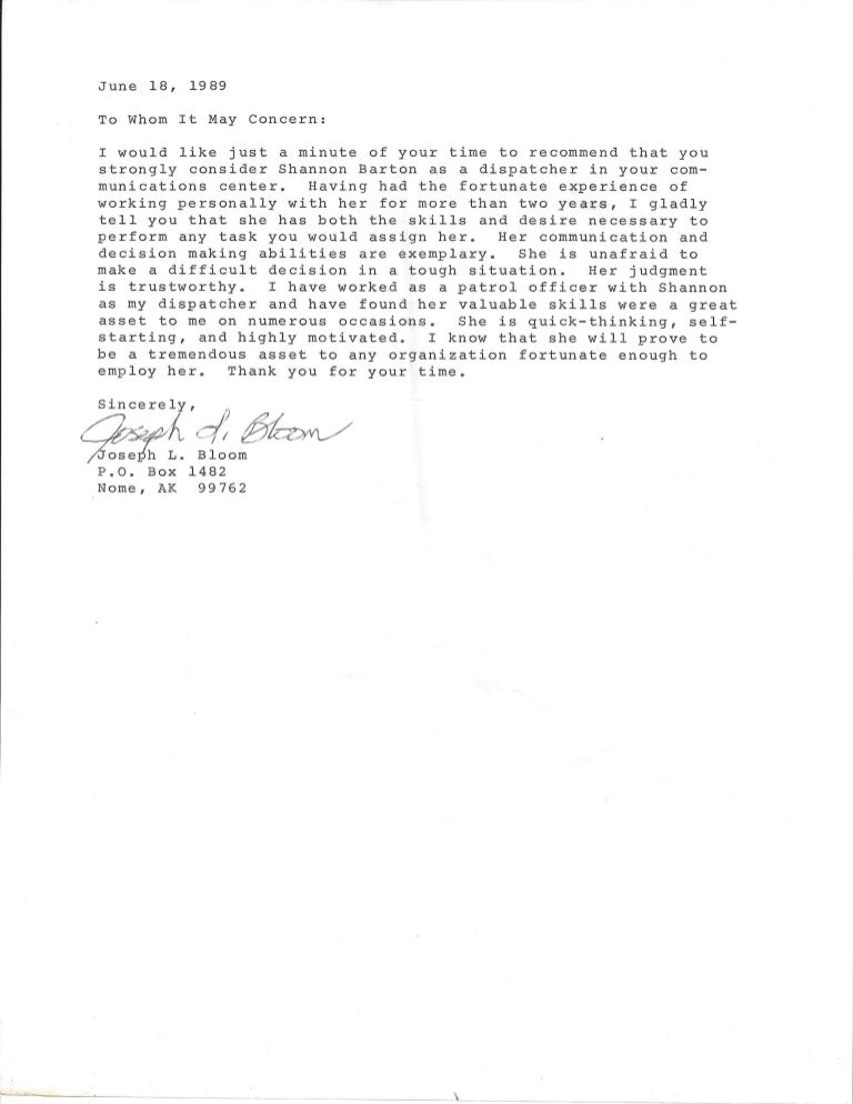 Dispatch Recommendation Letter