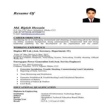 Md Biplob Hossain cv | DOC