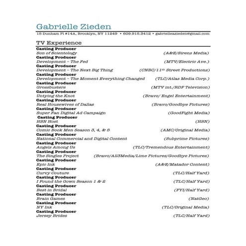 Gabrielle Zieden show resume | PDF