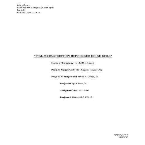 CEM455 CONSTRUCTION Final Project | DOCX