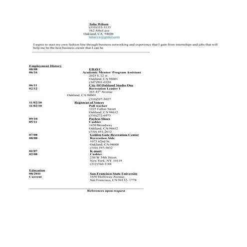 Talia's Resume' | RTF