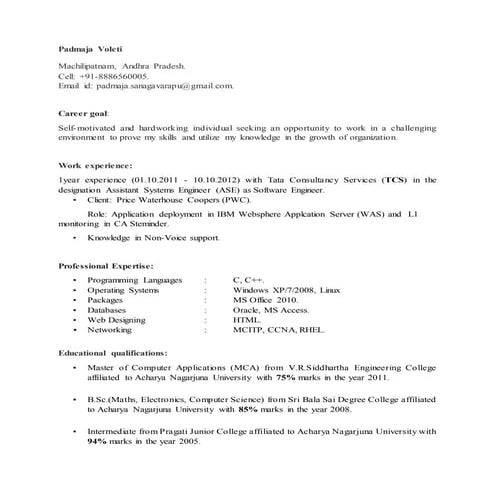 Padmaja V Resume | DOCX