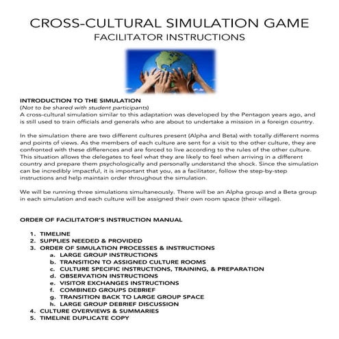 Cross-Cultural Simulation - Facilitators Instructions | PDF