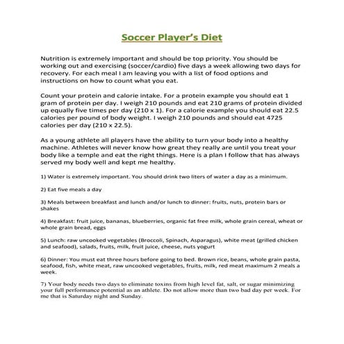 Soccer Player's Diet Plan | PDF