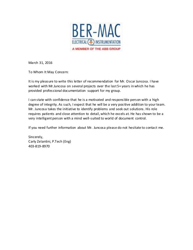 Reference Letter Electrical & Instrumentation