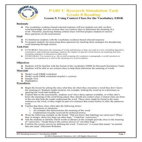 05 gr 8 rst reading lesson 5 vocabulary ebsr | PDF