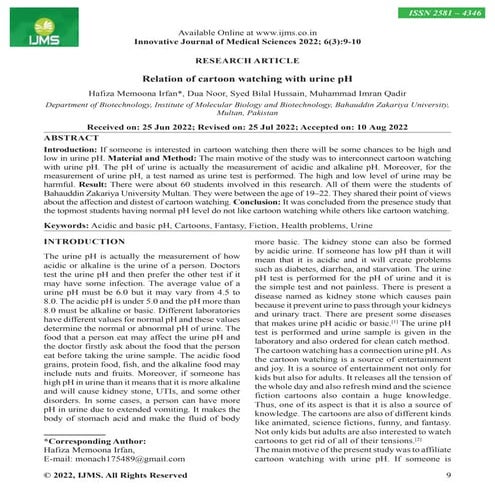 Relation Of Cartoon Watching With Urine Ph Pdf