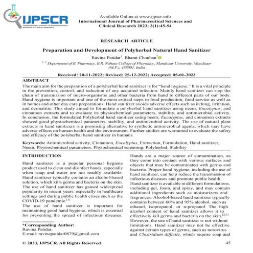 Preparation and Development of Polyherbal Natural Hand Sanitizer | PDF